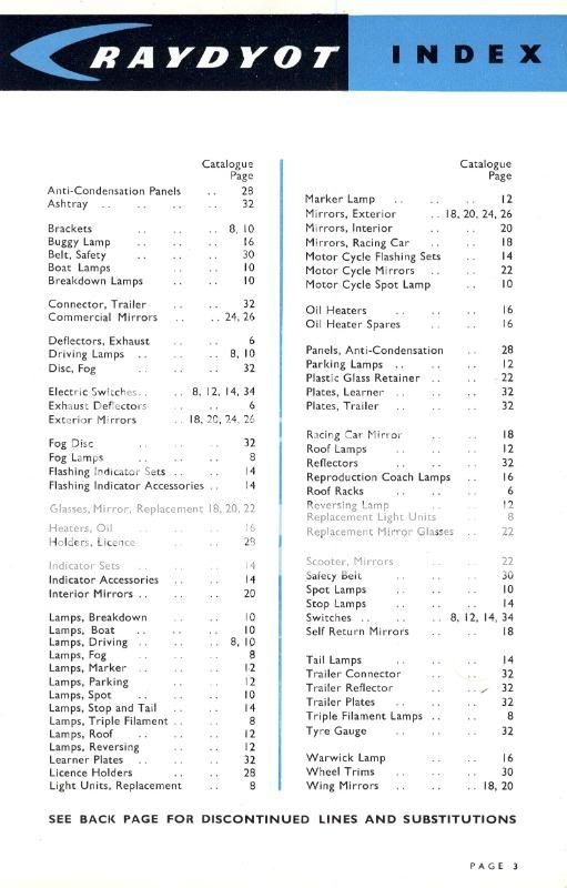 Raydyot Accessories Catalogue 1965 - AutoShite - Autoshite